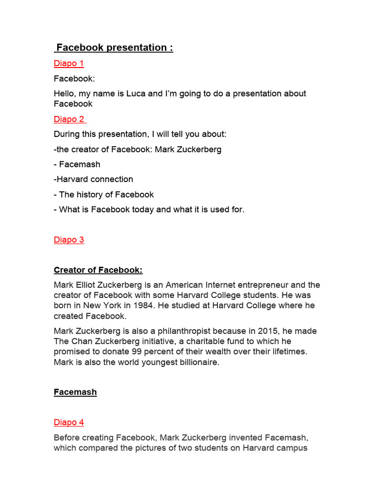 Facebook Presentation | PDF | Mark Zuckerberg | Facebook
