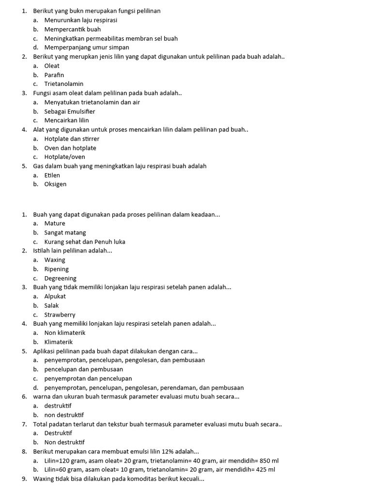 Berikut Yang Bukn Merupakan Fungsi Pelilinan | PDF | Memasak, Makanan ...