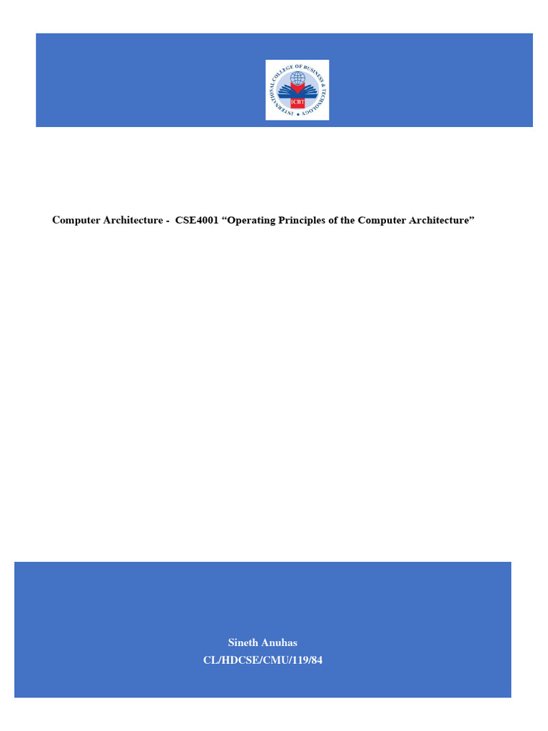 Computer Architecture - CSE4001 "Operating Principles of The Computer ...