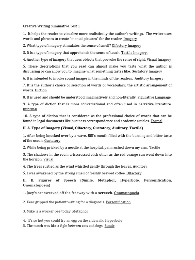 Creative Writing Summative Test 1 | PDF
