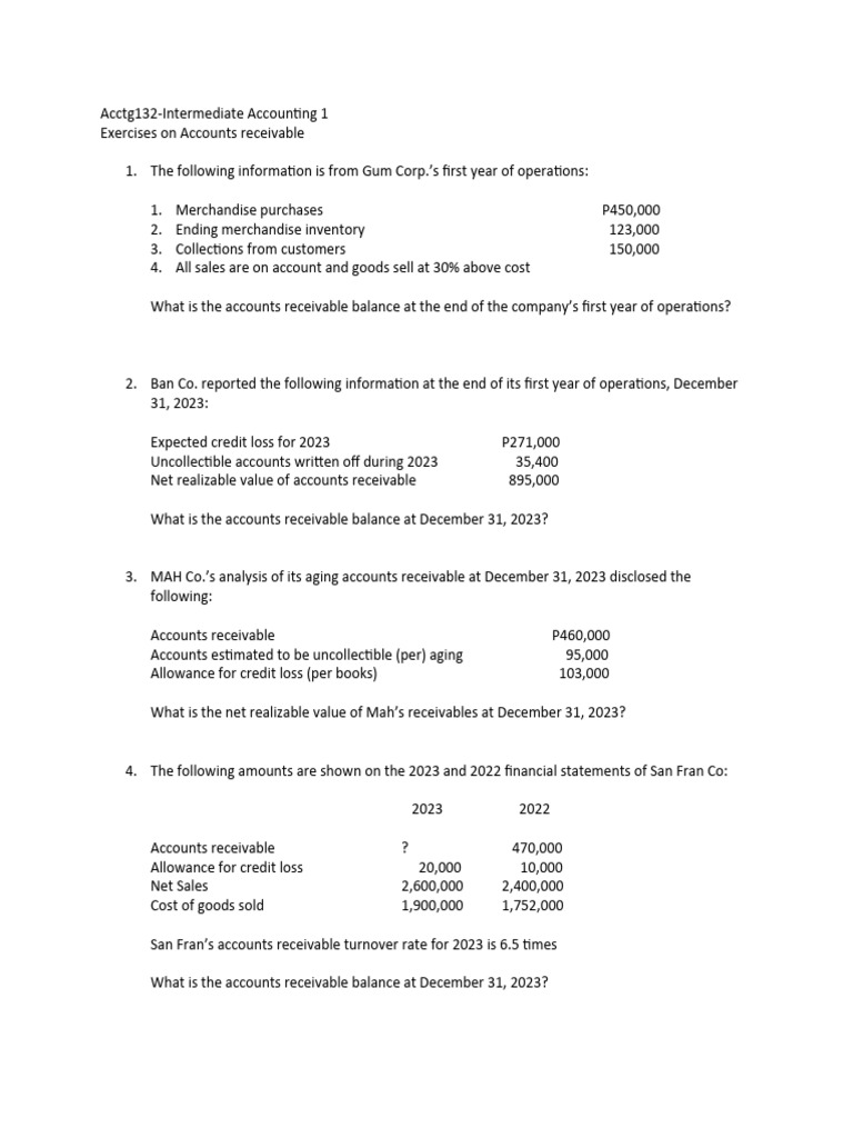 Accounts Receivable Exercises and Analysis | PDF | Economies | Business