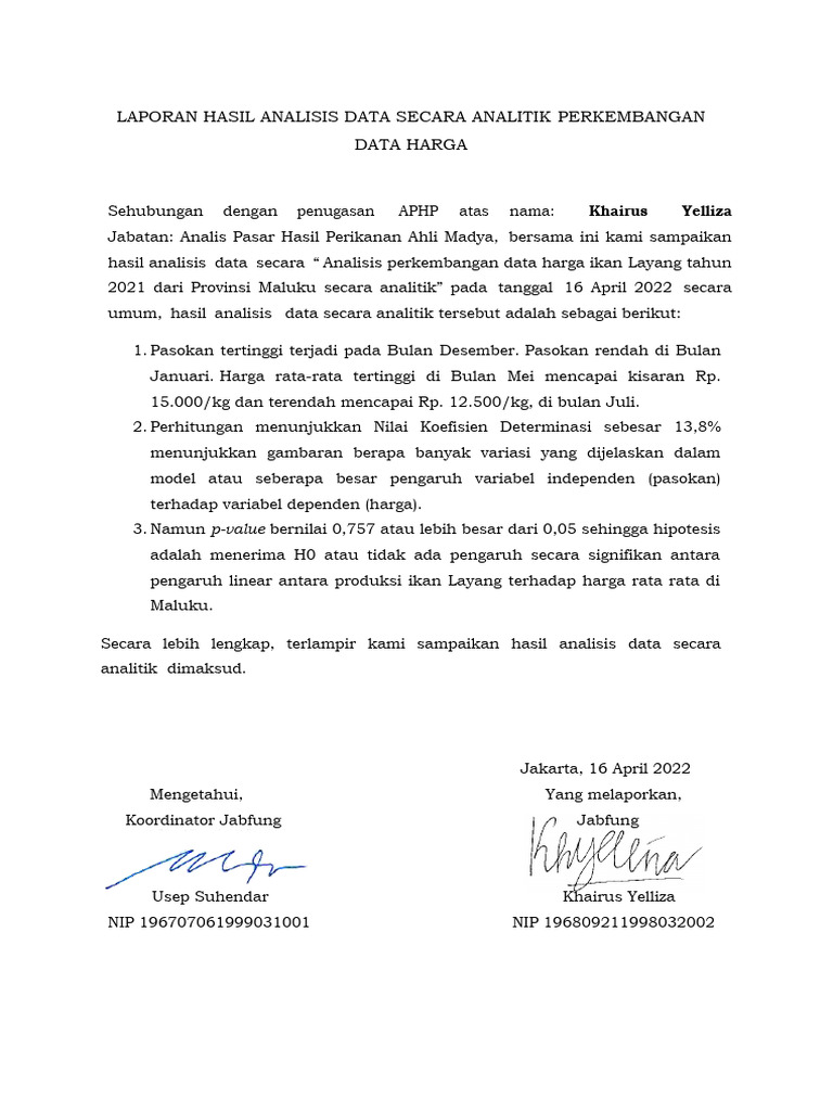 Laporan Hasil Analisis Data Secara Analitik Perkembangan Data Harga ...