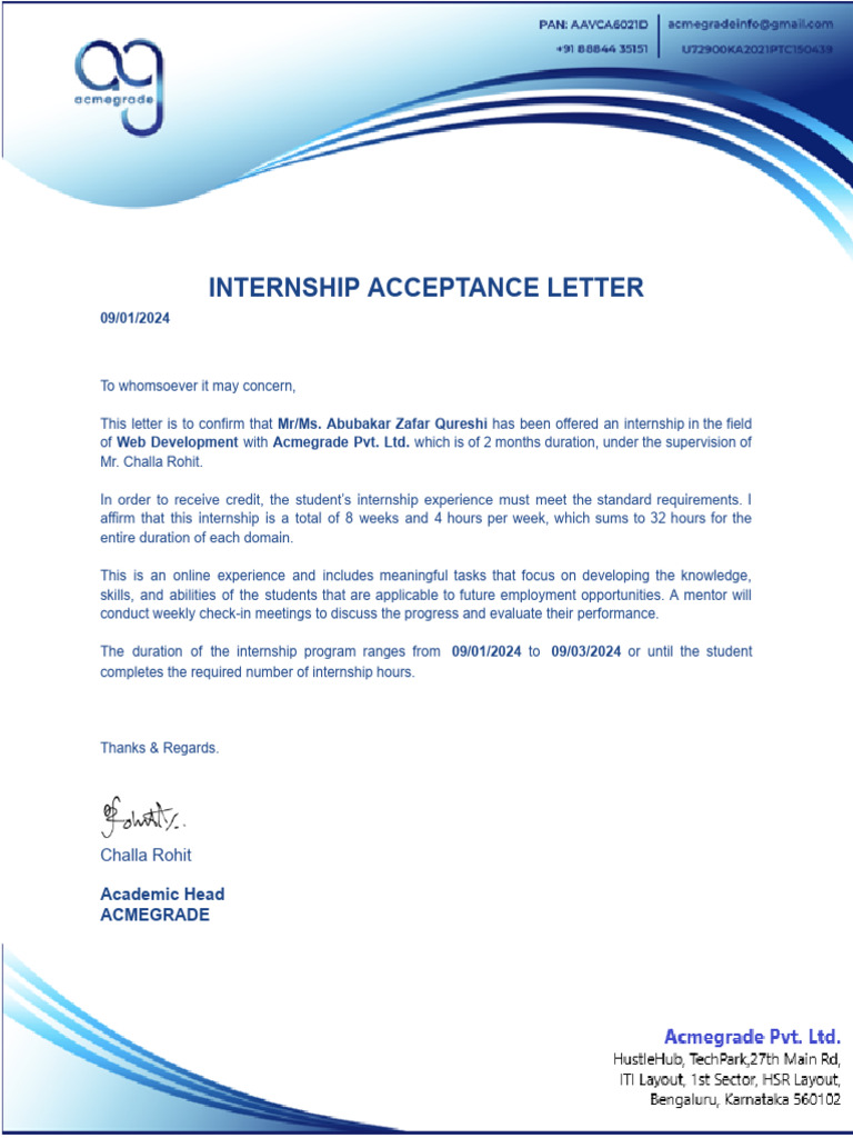 Web Development Internship Offer Letter | PDF | Finance & Money Management