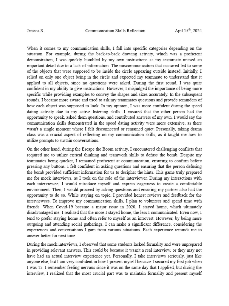 Communication Skills Reflection | Download Free PDF | Communication ...