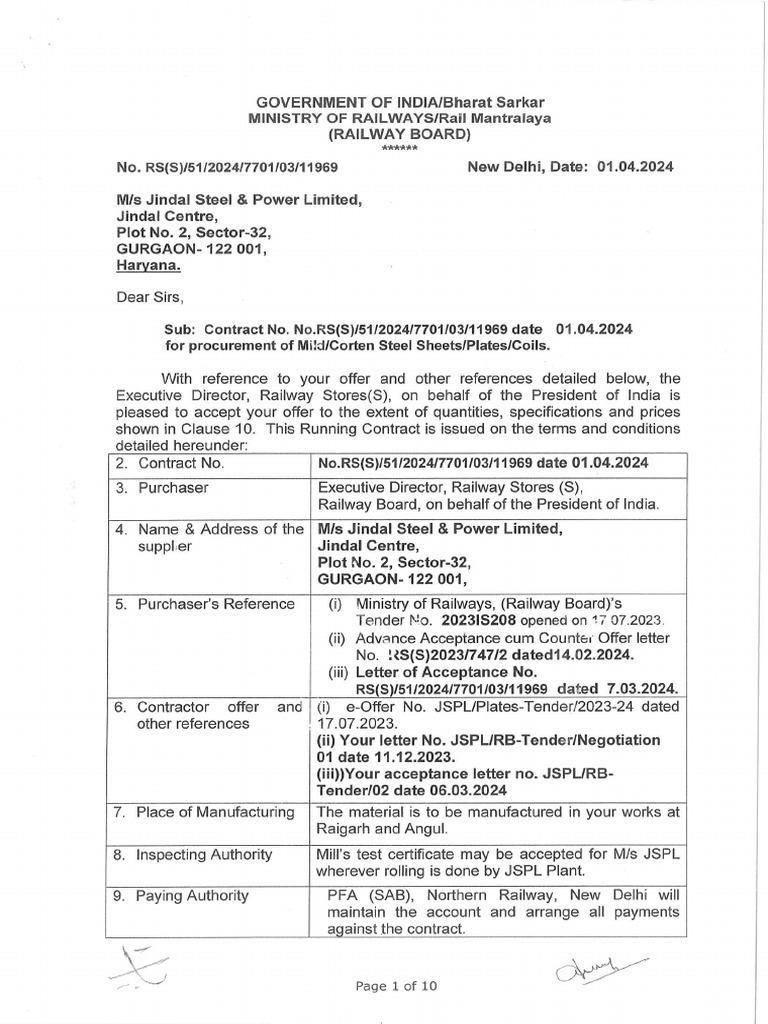 JSPL Contract 11969 | PDF