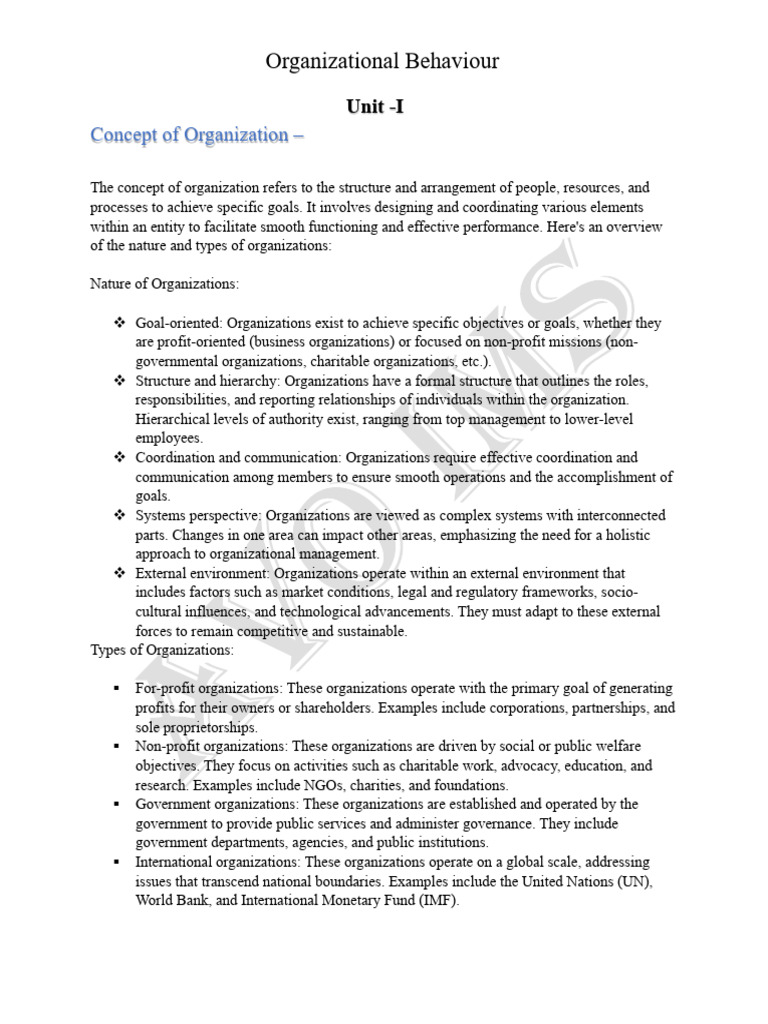 Organizational Behaviour Unit I or II | PDF | Job Satisfaction ...