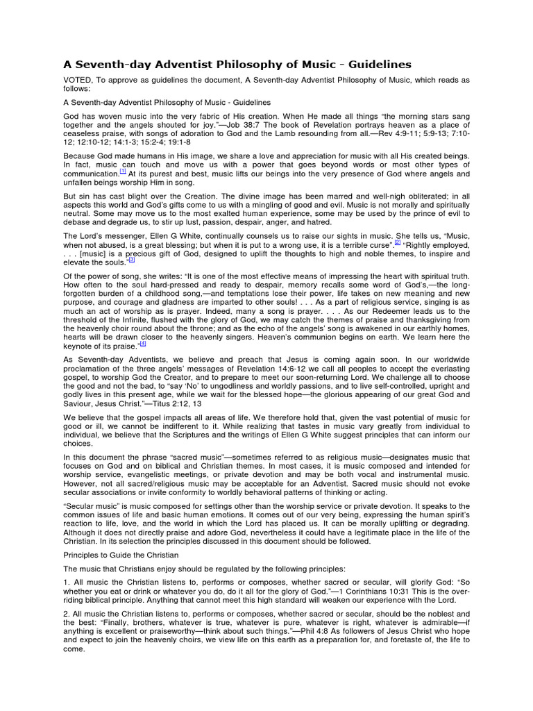 Adventist Music Philosophy Guidelines | PDF | God | Religious Belief ...