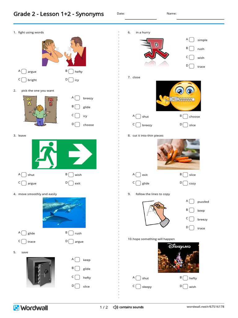 Grade 2 Lesson 12 Synonyms Quiz | PDF