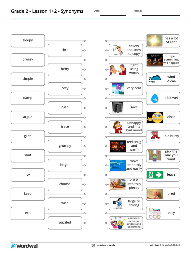 Grade 2 Lesson 12 Synonyms Match Up | PDF