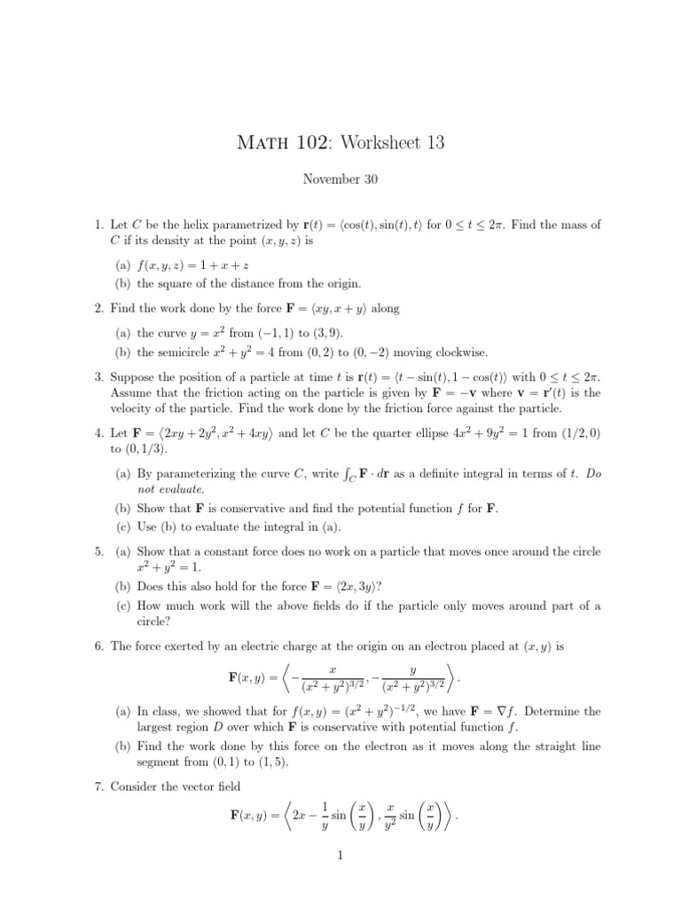 Worksheet 13 | PDF | Force | Geometry