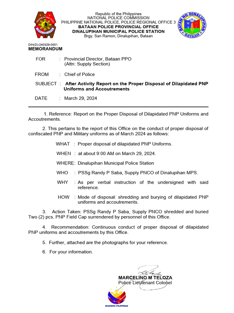 Proper Disposal of PNP Uniforms Report | PDF | Government | Local ...