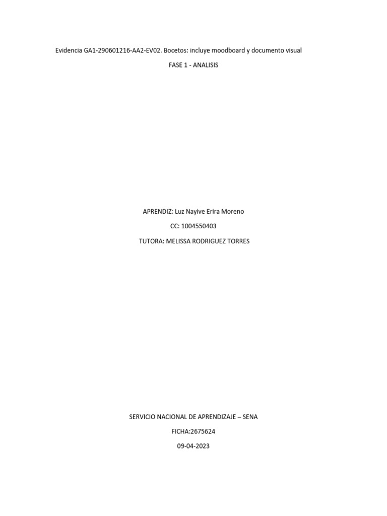 Evidencia GA1-290601216-AA2-EV02. Bocetos: incluye moodboard y documento visual FASE 1 ...