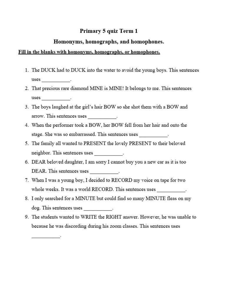 Homonyms Homographs, Homophones | PDF | Lexicology | Lexical Semantics