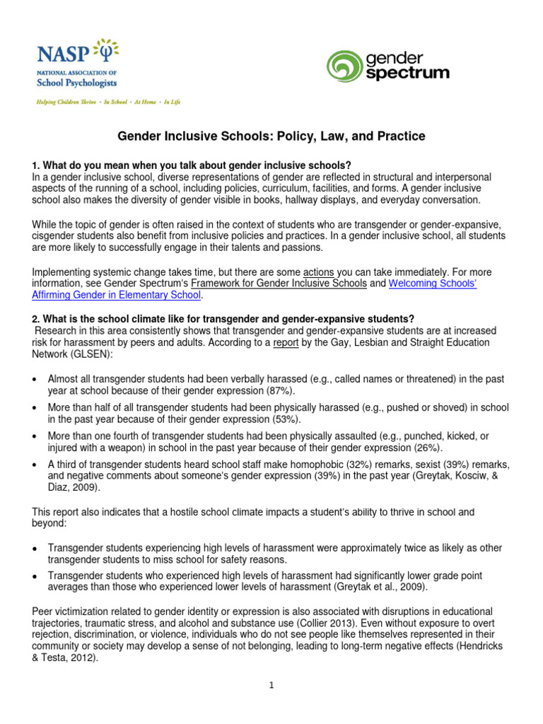 Gender Inclusive Schools: Policies & Practices | PDF | Transgender ...