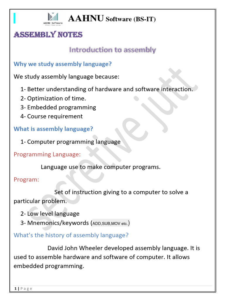 Assembly Notes | PDF | Assembly Language | Integer (Computer Science) Assembly Notes | PDF | Assembly Language | Integer (Computer Science)