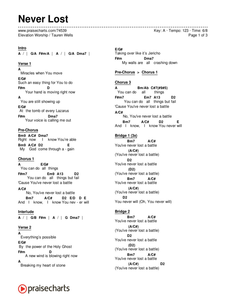 Never Lost Lyrics and Chords | PDF | Song Structure | Songs