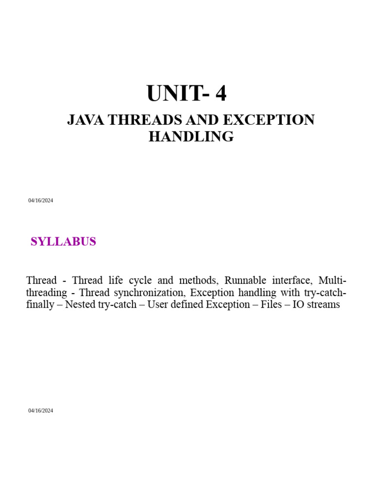 Java Unit 4 | Download Free PDF | Process (Computing) | Thread (Computing)