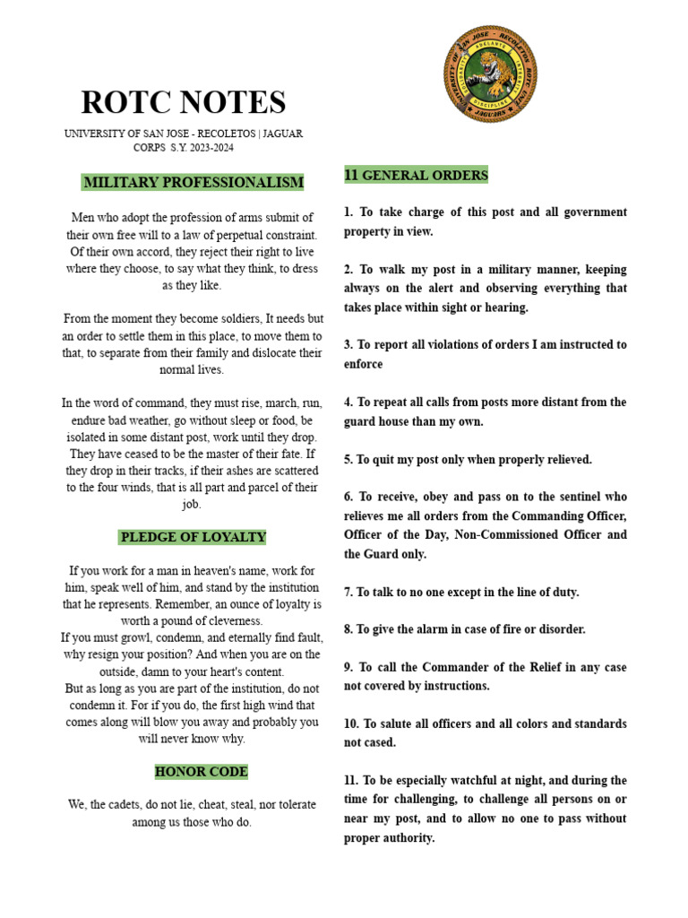 ROTC Notes: Military Professionalism Guide | PDF | Natural Disasters ...
