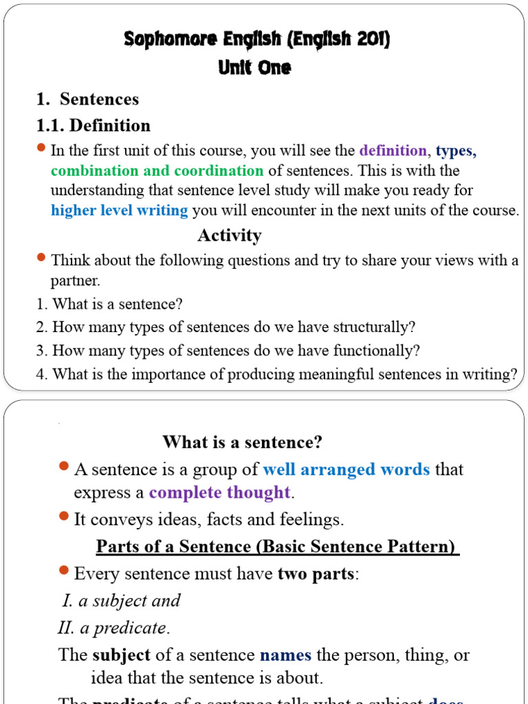 English 201 (Sophomore English) | PDF | Sentence (Linguistics) | Clause
