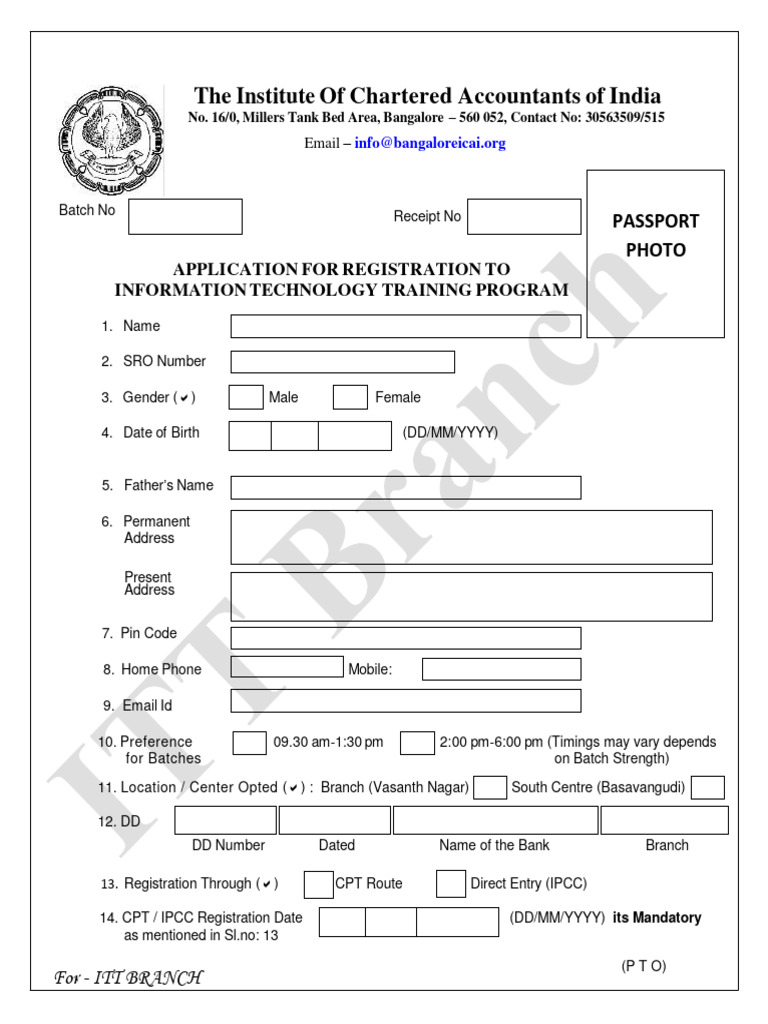 The Institute of Chartered Accountants of India: Application For ...