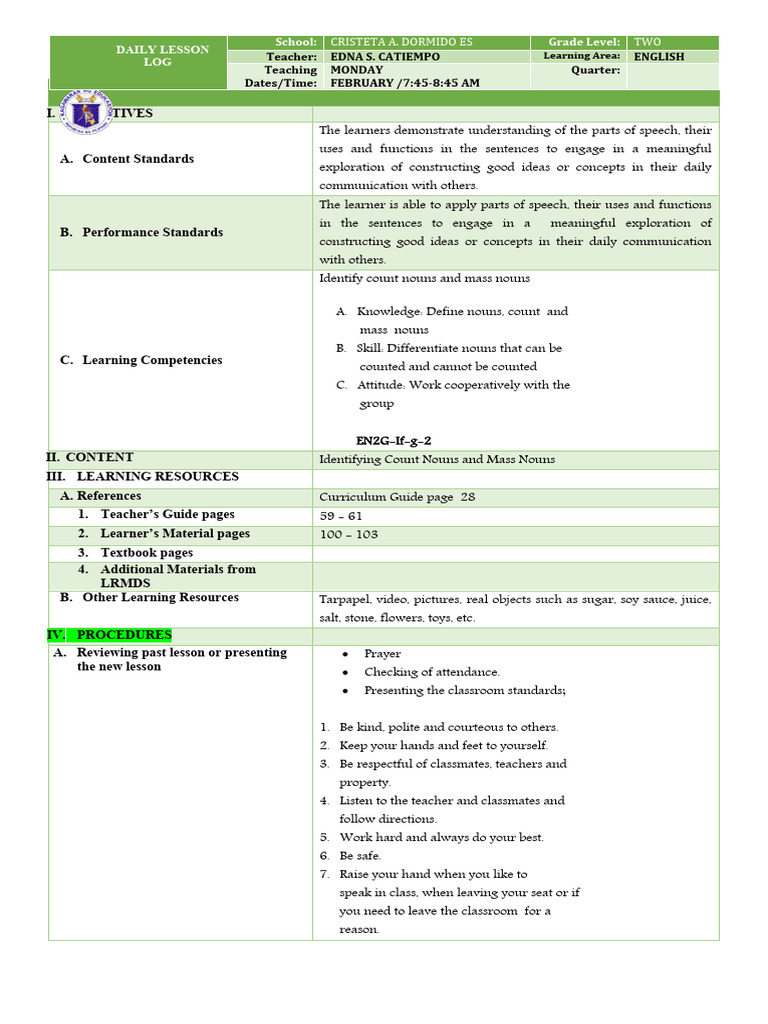 English Co Lesson Plan | PDF | Teachers | Learning