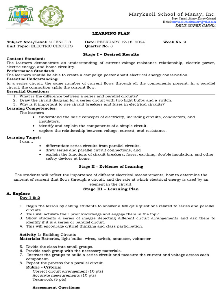 Grade 8 - Electric Circuits | PDF | Series And Parallel Circuits | Electrical Network