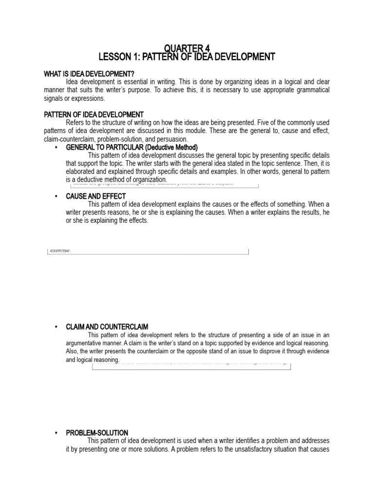 Quarter 4 Lesson 1 Pattern of Idea Development | PDF | Reason ...