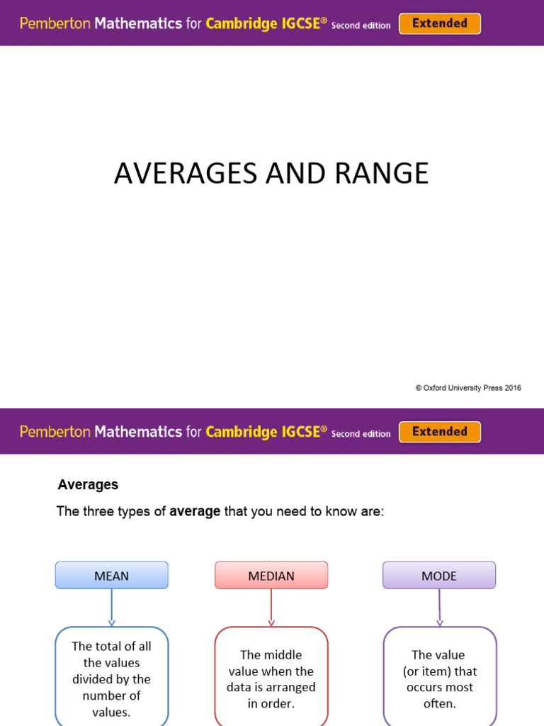 Averages and Range: © Oxford University Press 2016 | PDF | Mean | Mode ...