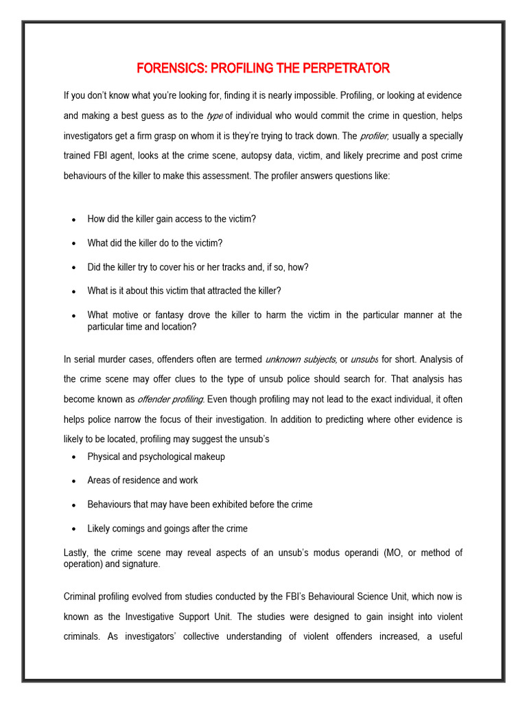 Criminal Profiling Techniques Explained | PDF | Offender Profiling ...