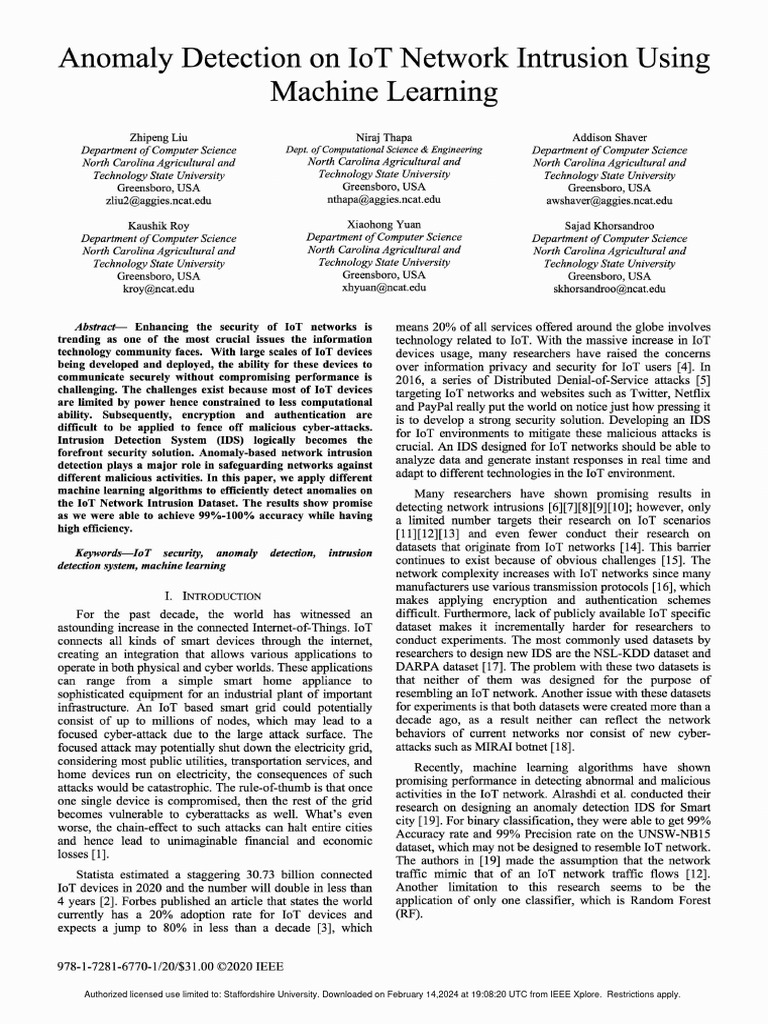 Anomaly Detection On IoT Network Intrusion Using Machine Learning | PDF | Computer Network ...
