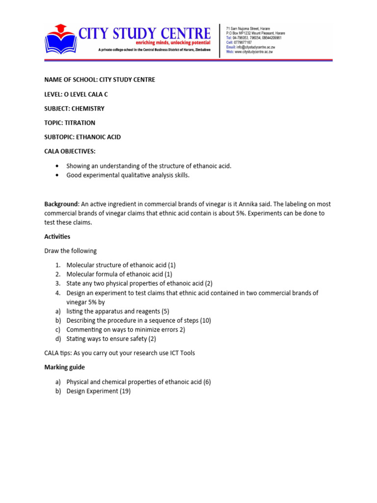 O Level Chemistry CALA component C 2023 | PDF