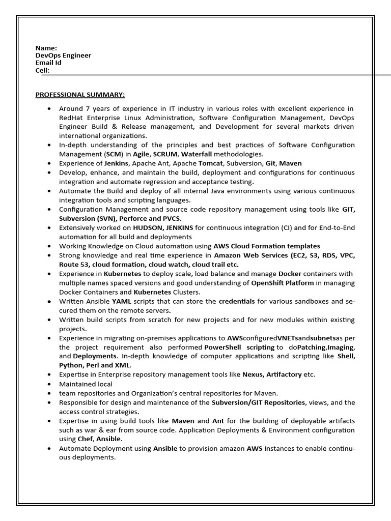 Sample Devops Resume | PDF | Amazon Web Services | Cloud Computing
