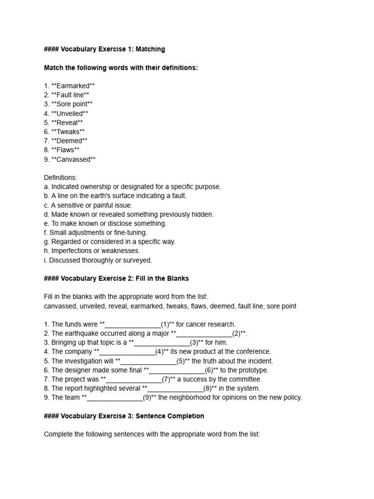 Vocabulary Exercise 1 - Matching | PDF | Computers