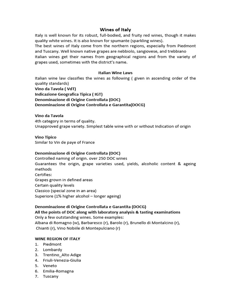 Italian Wines | PDF | Italian Wine | Viticulture