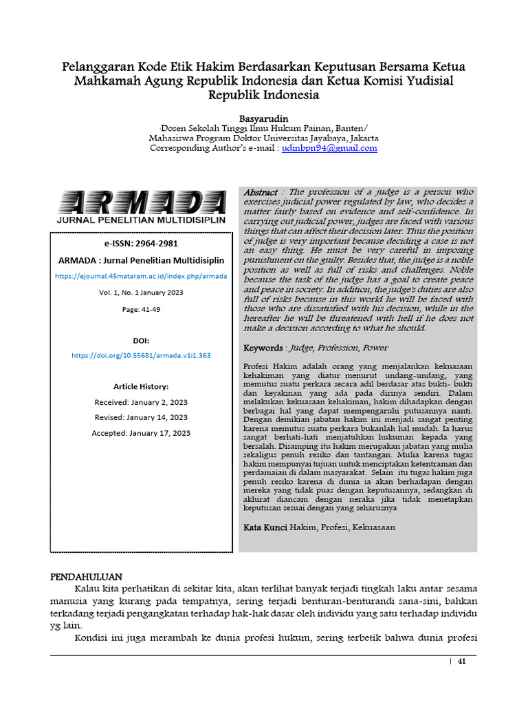 Pelanggaran Kode Etik Hakim Berdasarkan Keputusan Bersama Ketua Mahkamah Agung Republik ...