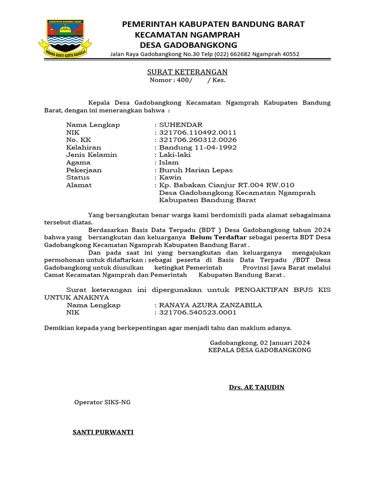 SURAT KETERANGAN BDT | PDF