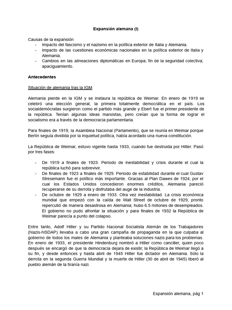 Expansión Alemana (I) | PDF | República de Weimar | Adolf Hitler