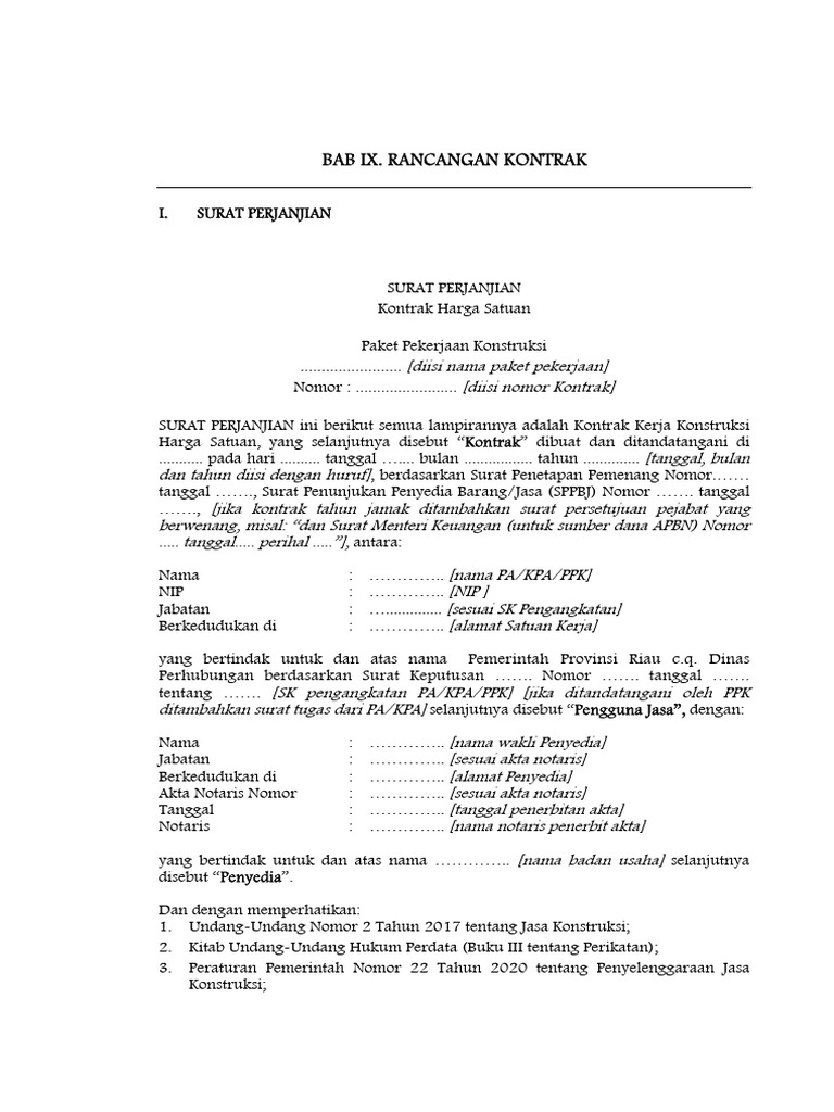 Rancangan Kontrak (Surat Perjanjian SSUK SSKK) Paket APILL | PDF