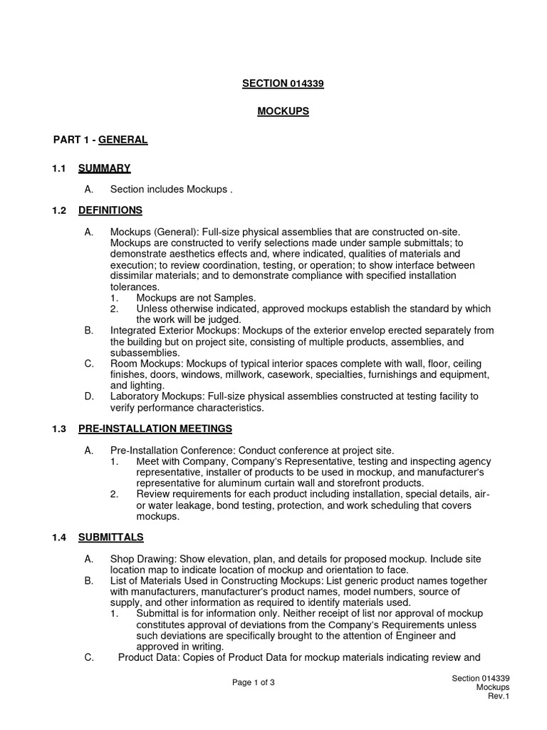 Section 014339 Mockups - Rev1 | PDF
