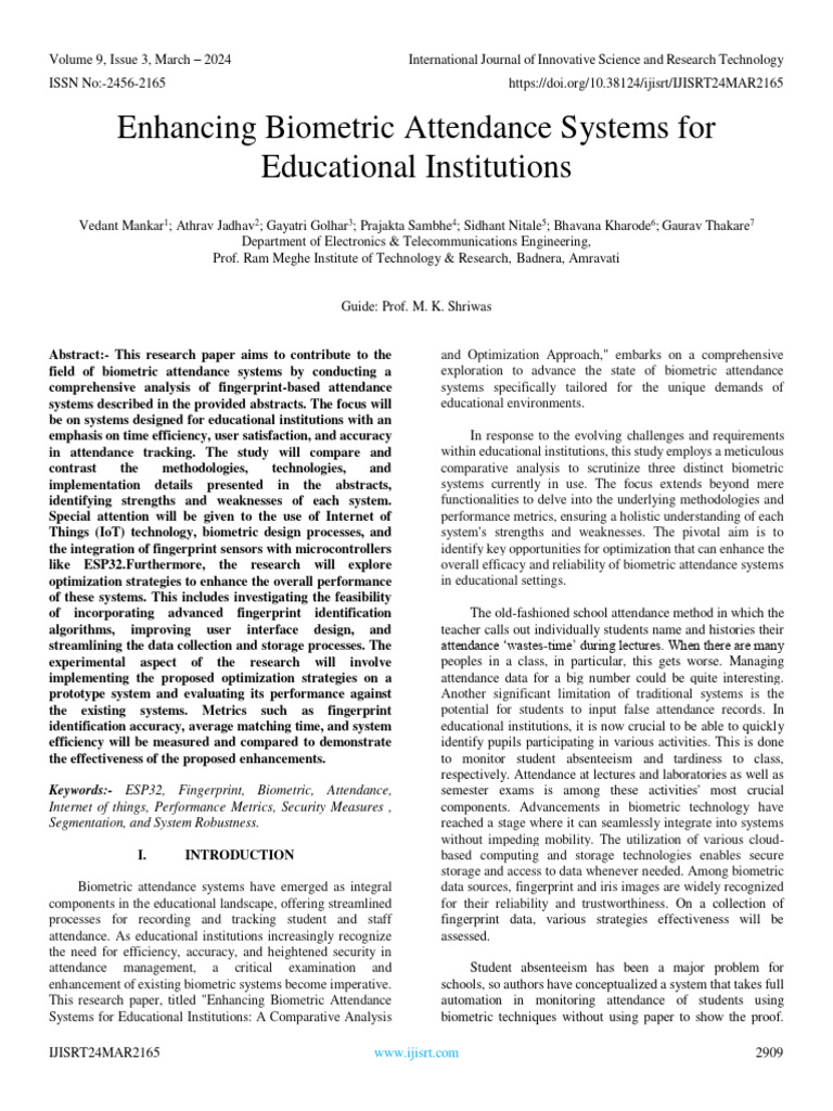 Enhancing Biometric Attendance Systems for Educational Institutions | PDF | Biometrics | Fingerprint