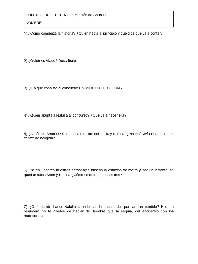Resumen de "La canción de Shao Li" | PDF