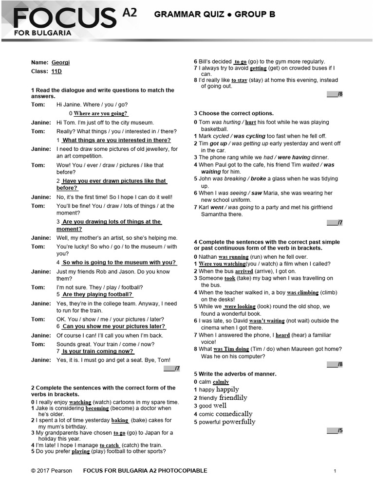 Grammar Quiz 1+2B 11д | Download Free PDF | Adverb