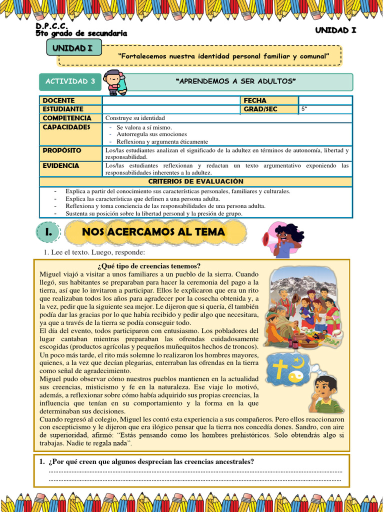 5° DPCC - Actv.03-Uni.1 2024 | PDF | Pensamiento crítico | Pensamiento