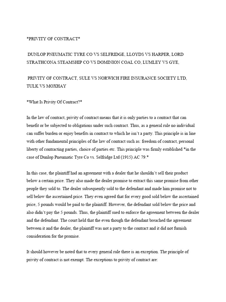 Privity of Contract Notes &cases. | Download Free PDF | Tortious ...