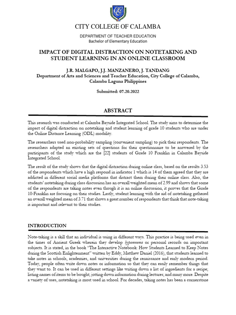 Digital Distraction's Impact on Note-Taking | PDF | Educational ...