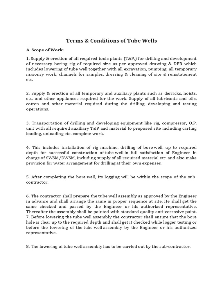 Tube Well Terms & Conditions | Download Free PDF | Taxes | Arbitration