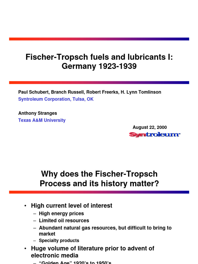 FT Fuels and Lubricants History | PDF | Wax | Oil