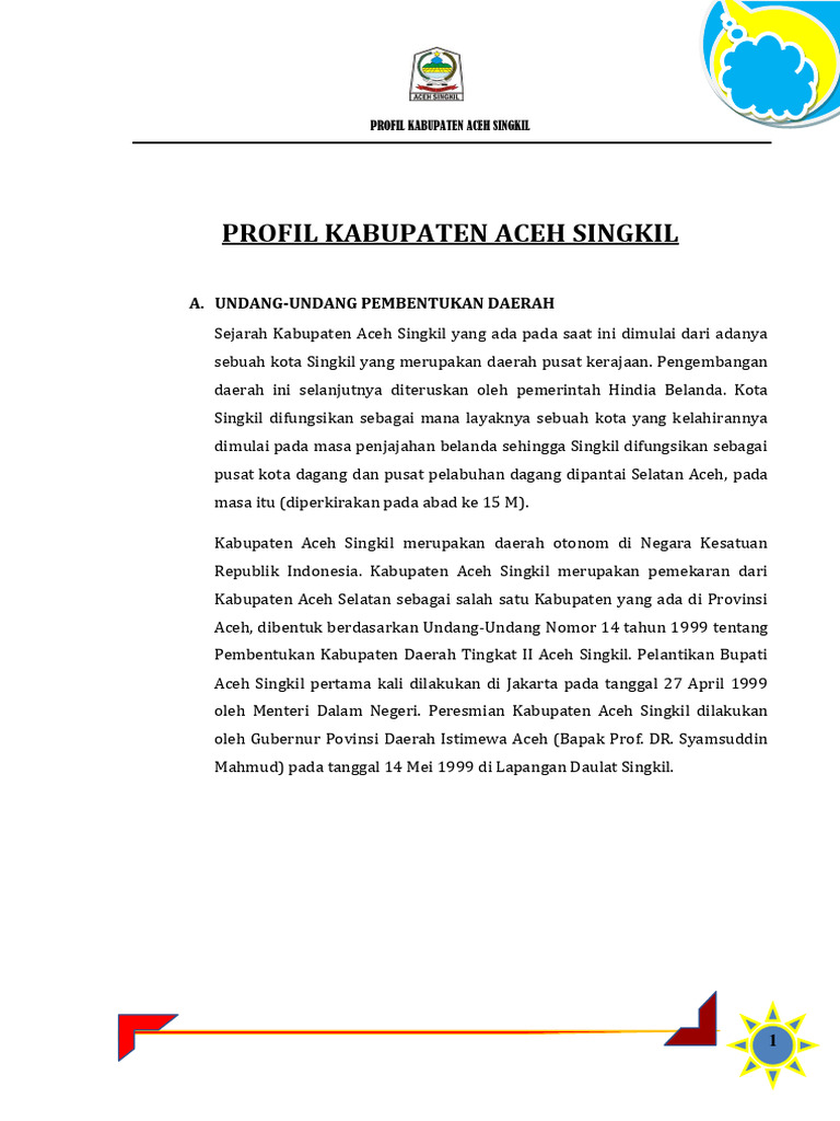 Profil Kabupaten Aceh Singkil | PDF