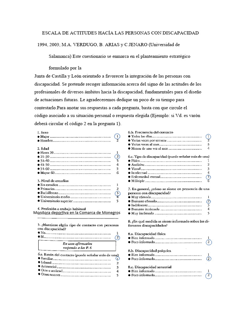 Escala de Actitudes Hacia Las Personas Con Discapacidad (Verdugo) | PDF | Invalidez