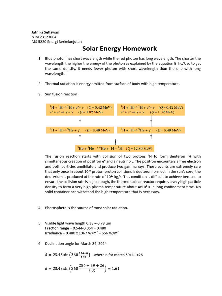 Solar Energy - Jatnika Setiawan - NIM 23123004 | PDF | Nuclear Fusion | Sun